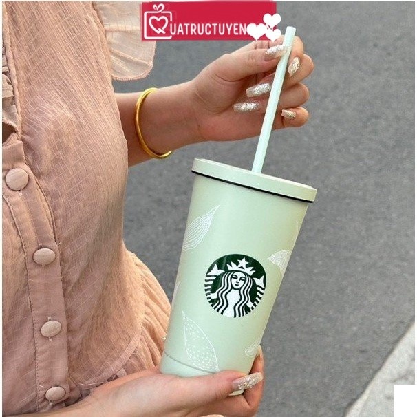 Cốc giữ nhiệt Starbucks 500ml kèm ống hút inox 304 màu xanh pastel lạ ...