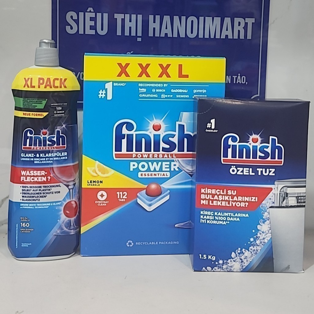 Combo Muối rửa bát Finish 1.5kg + 112 Viên finish All in 1 + Nước làm ...