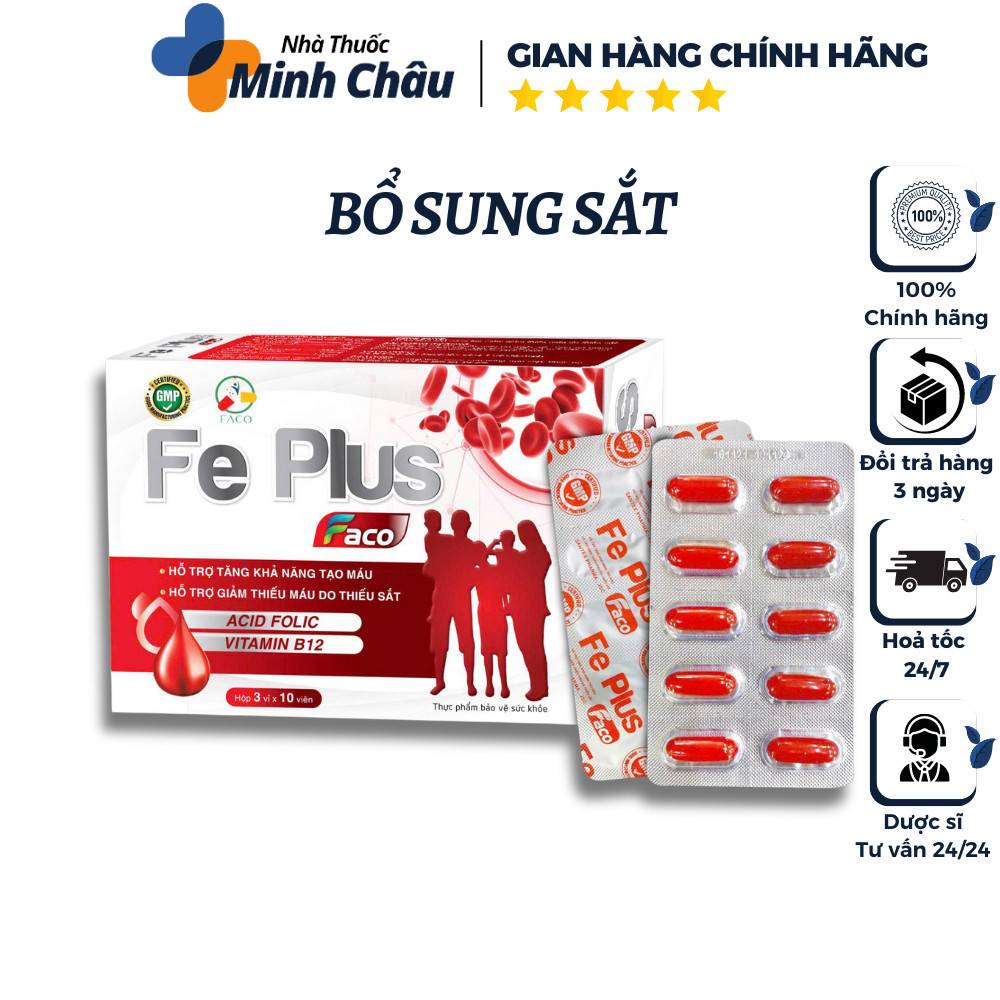 Fe Plus Faco - Bổ sung sắt, acid folic, vitamin B12 - Hộp 30 viên ...
