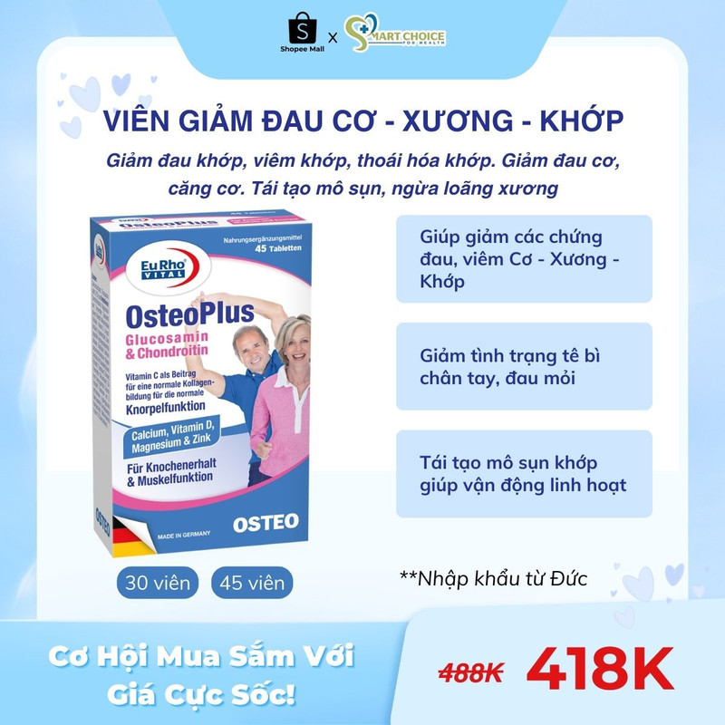 Viên Uống Giảm Đau Xương Khớp EuRho Vital Osteoplus Hộp 30 viên/ 45 viên - Giảm Viêm Khớp, Đau ...