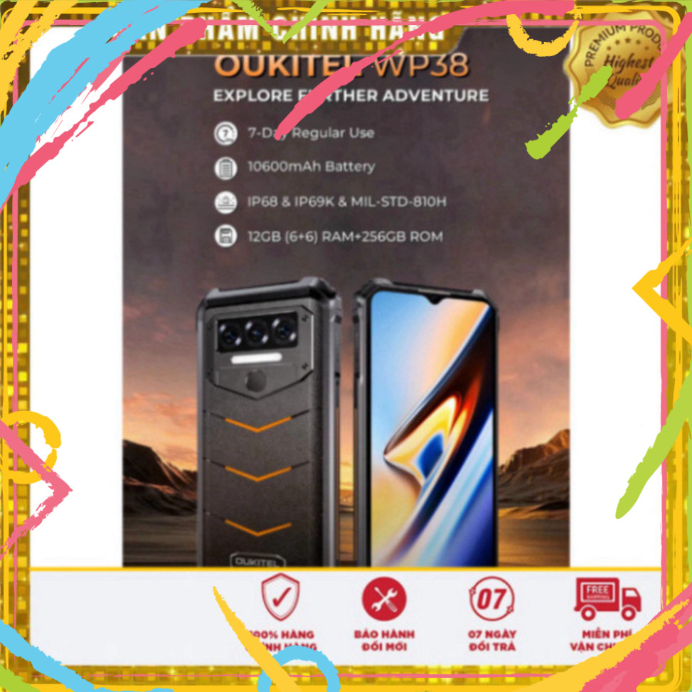 Điện thoại chắc chắn oukitel wp38(Pin 10600 mAh,chống va đập,chống nước ...