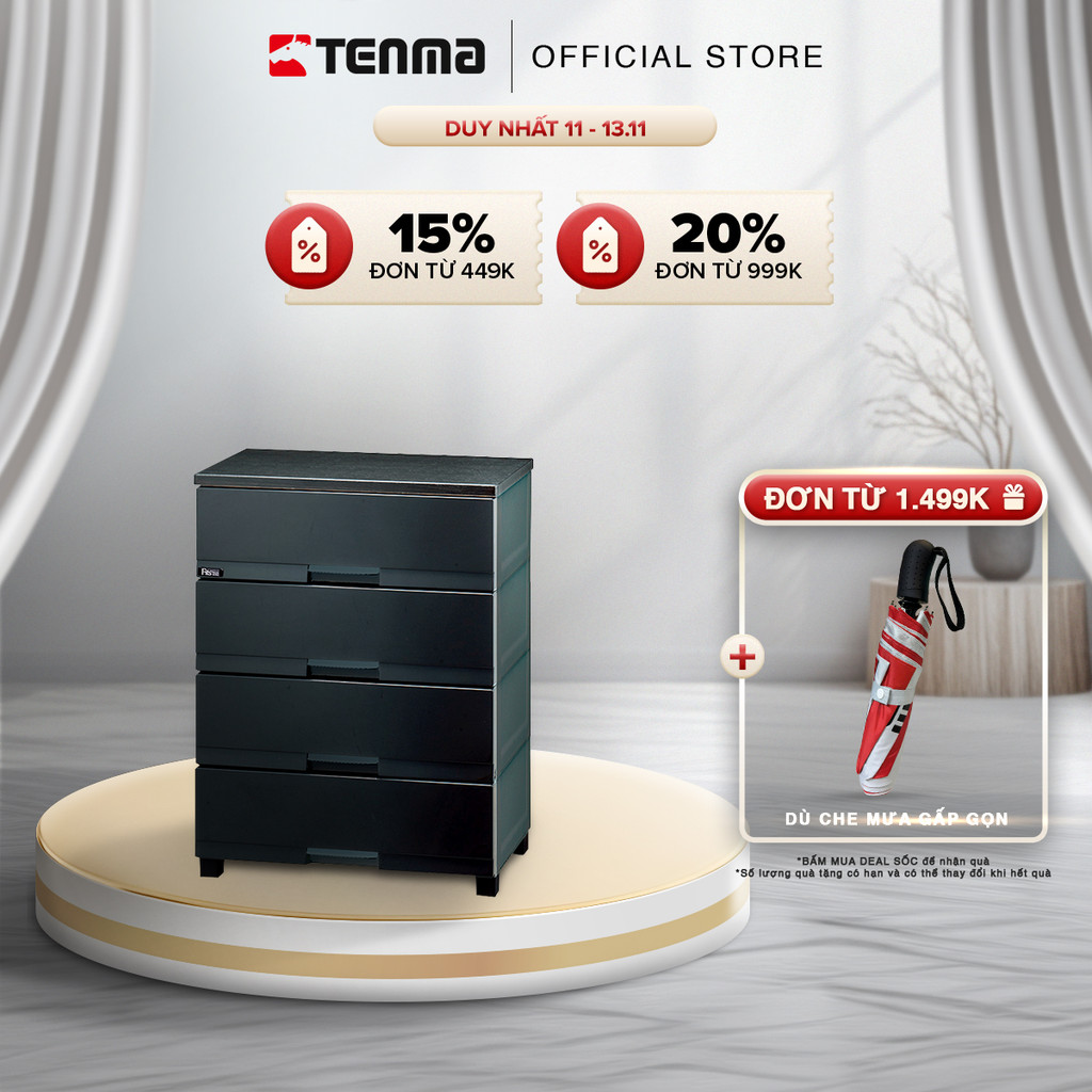 Tủ Nhựa Đa Năng 4 Ngăn Kéo Fits Plus Premium FE6504 TENMA, Lắp Được Bánh Xe Bán Rời, Mặt Trên ...