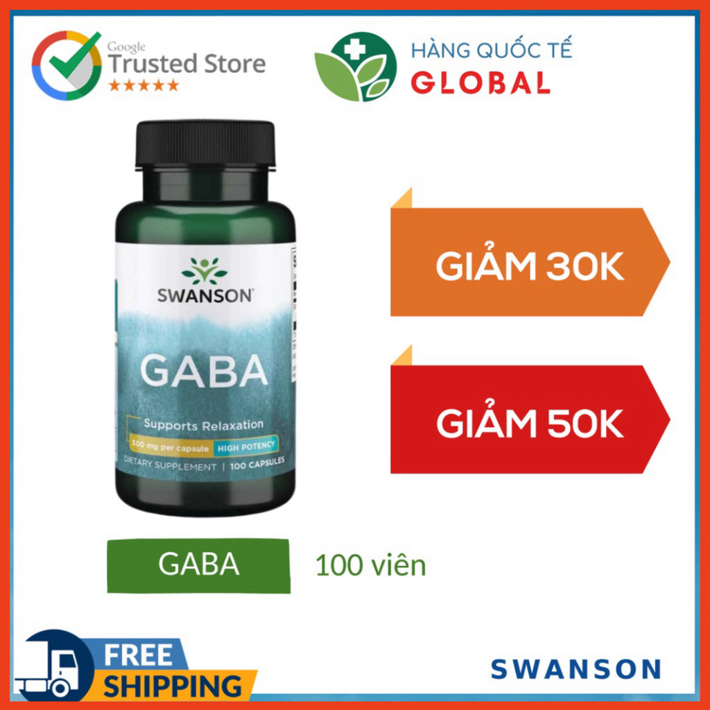 [Global] SWANSON GABA 500mg - 750mg, 60 - 100 viên, Hỗ trợ giấc ngủ ngon, giảm căng thẳng ...