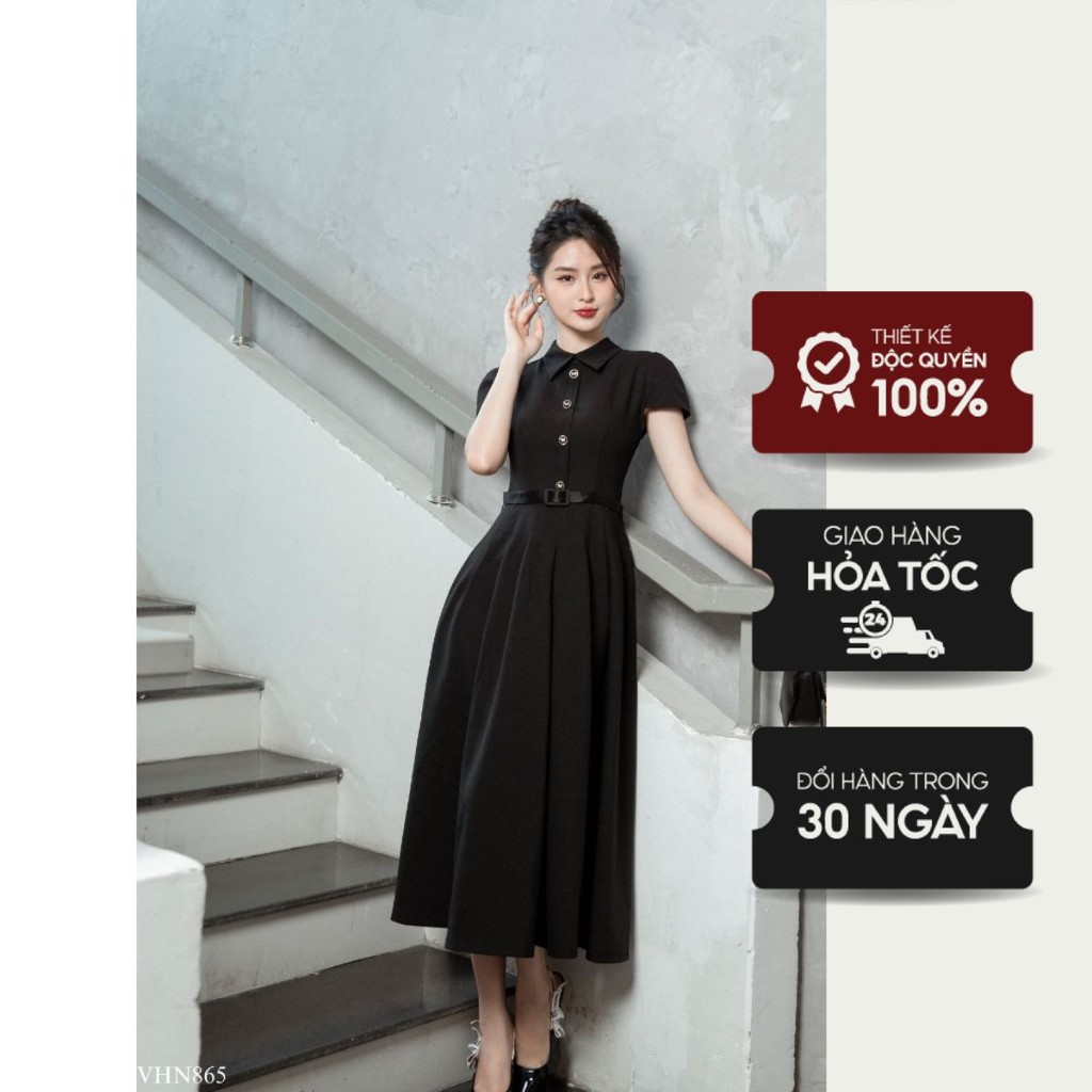 Váy cổ đức thiết kế nữ tính sang chảnh nẹp khuy kèm đai TIINSTORE VHN865 | Shopee Việt Nam
