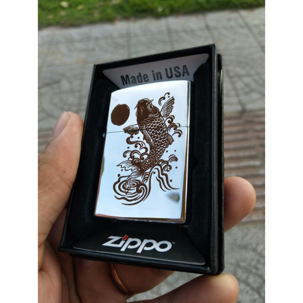 Vỏ Zippo Giá Rẻ - Vỏ Zippo Khắc Laze Cá Chép Vượt Vũ Môn - Tặng kèm ...