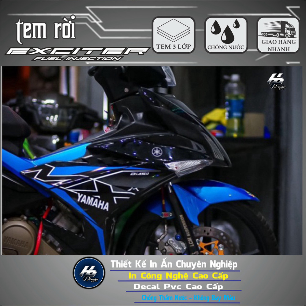 tem ex 150 MX king xanh đen, team decal xe gắn máy 3 lớp giá cả tương ...