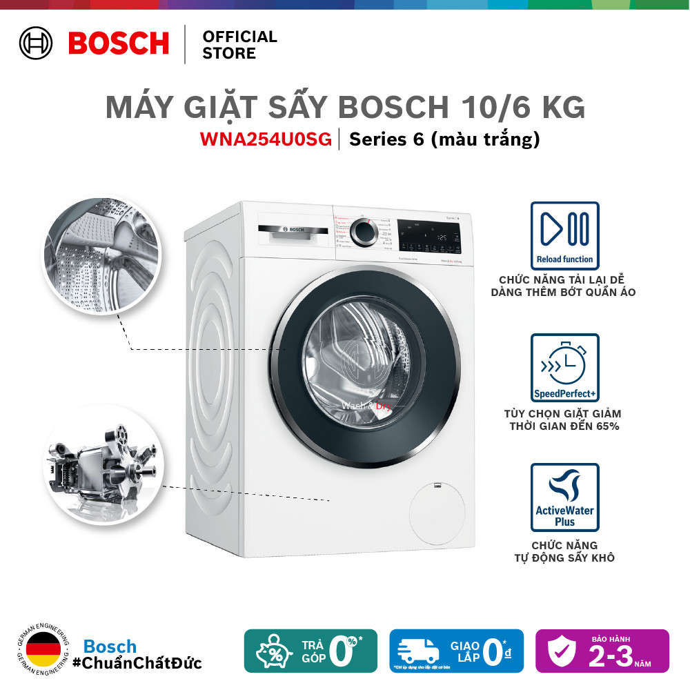 [04-06.04] Voucher Shopee 2TR | Máy giặt sấy Bosch 10/6Kg WNA254U0SG - Series 6 - Hàng chính ...