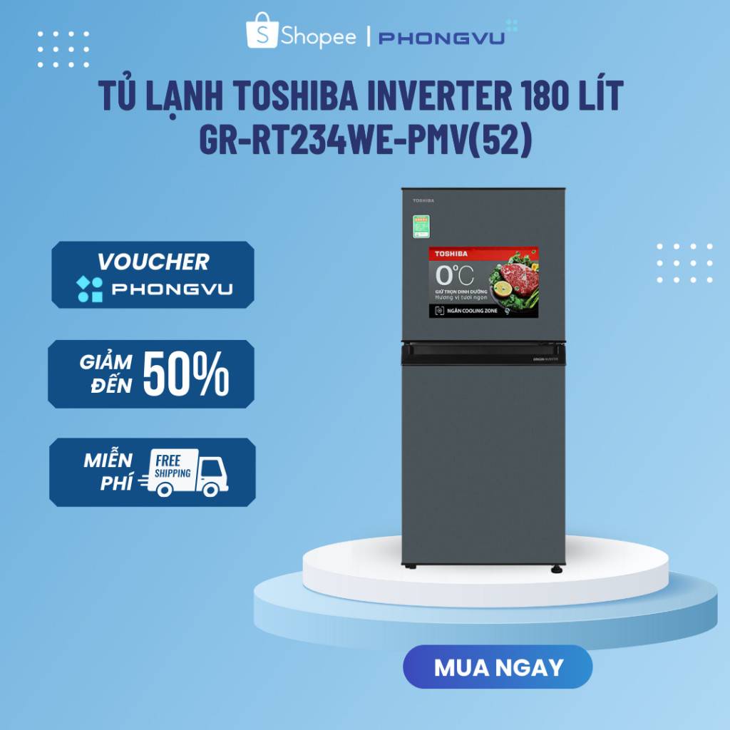 [Shopee - Lắp đặt 0Đ HN HCM] Tủ lạnh Toshiba Inverter 180 lít GR-RT234WE-PMV(52) - Bảo hành 24 ...