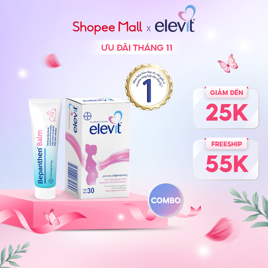 Combo Vitamin Bầu Elevit 30 Viên và Kem Chống Hăm Bepanthen Balm Dạng ...