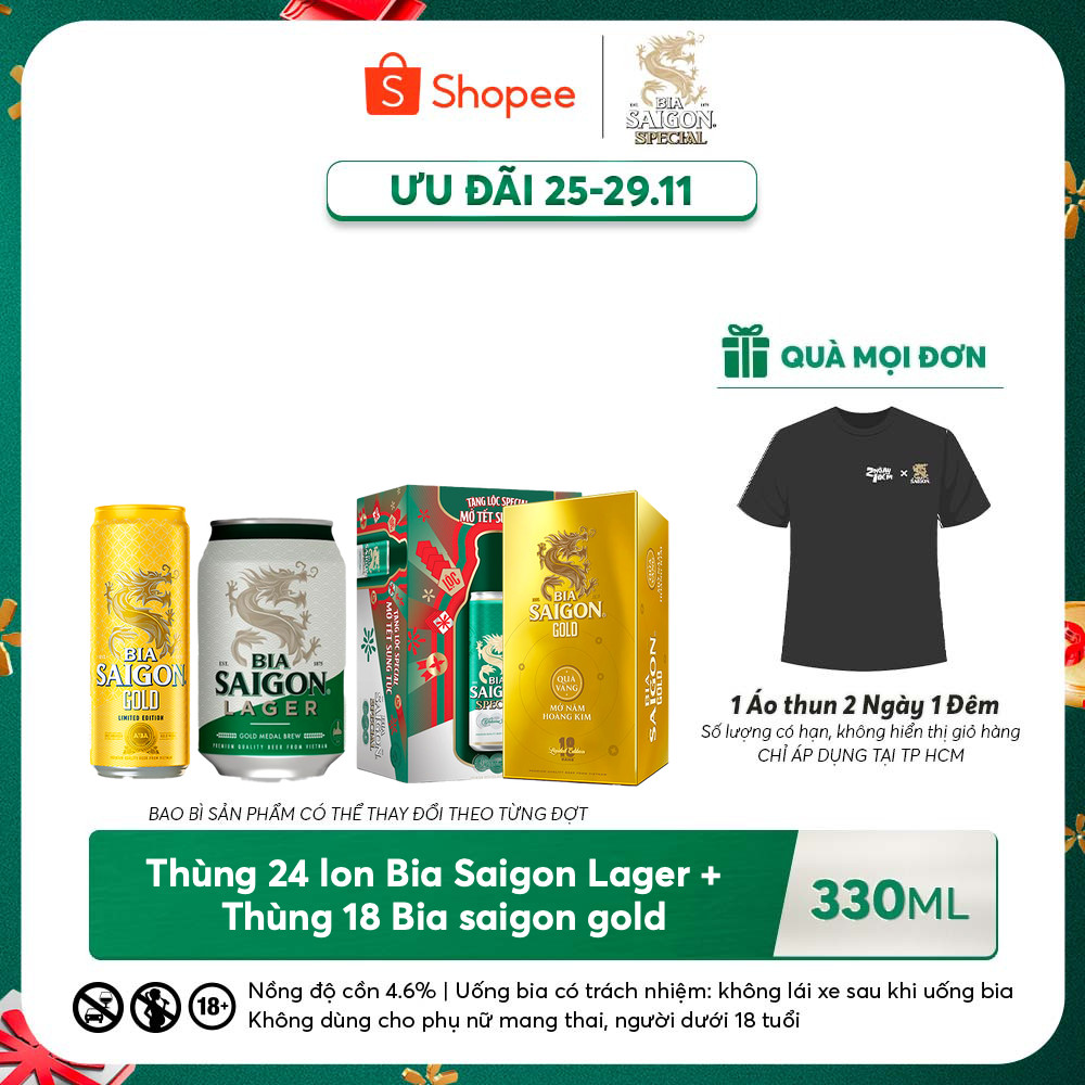 Combo 2 Thùng Bia Saigon Lager 24 lon - 330ml/lon + Bia Saigon Gold 18 ...