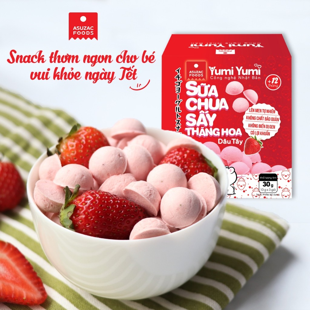[ASUZAC] Sữa Chua Sấy Thăng Hoa Dâu Tây Yumi Yumi Asuzac hộp 30g (10g x 3 gói) - Sữa chua cho bé ...