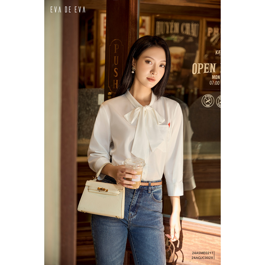 Áo sơ mi nữ tay lỡ cổ nơ Eva de Eva 24ASME021T | Shopee Việt Nam