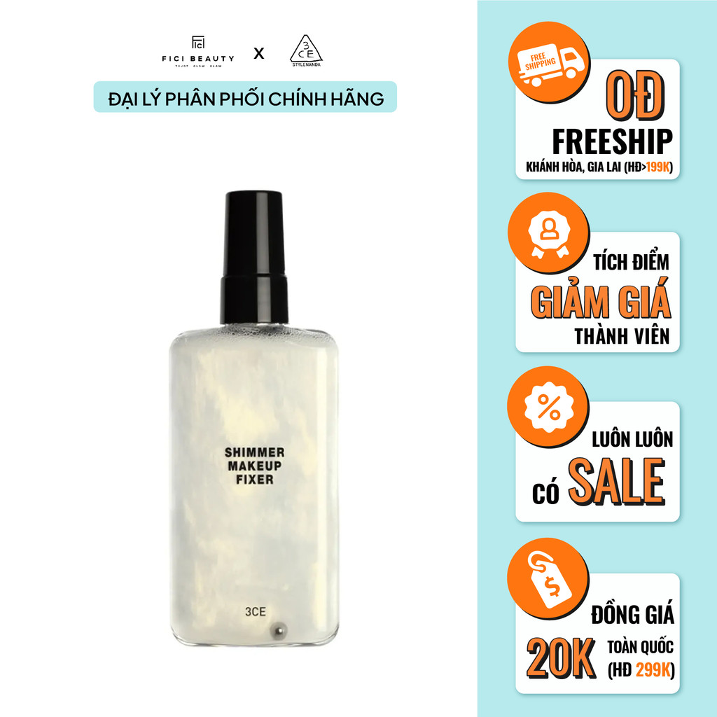 Xịt Khoá Makeup Cố Định Lớp Trang Điểm, Cho Lớp Nền Căng Bóng 3CE Shimmer Makeup Fixer 95ml ...