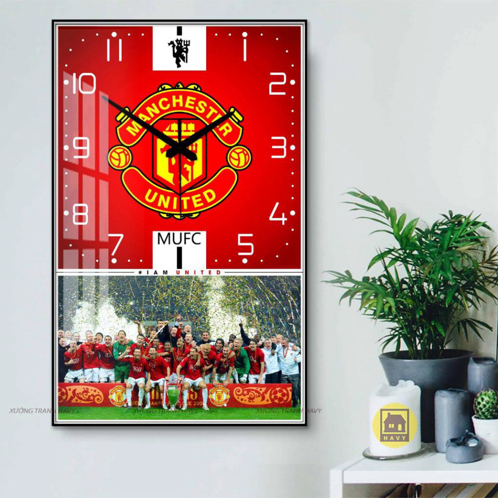 Đồng Hồ Chữ Nhật Treo Tường CLB Manchester United Mica Gương In UV 8K ...