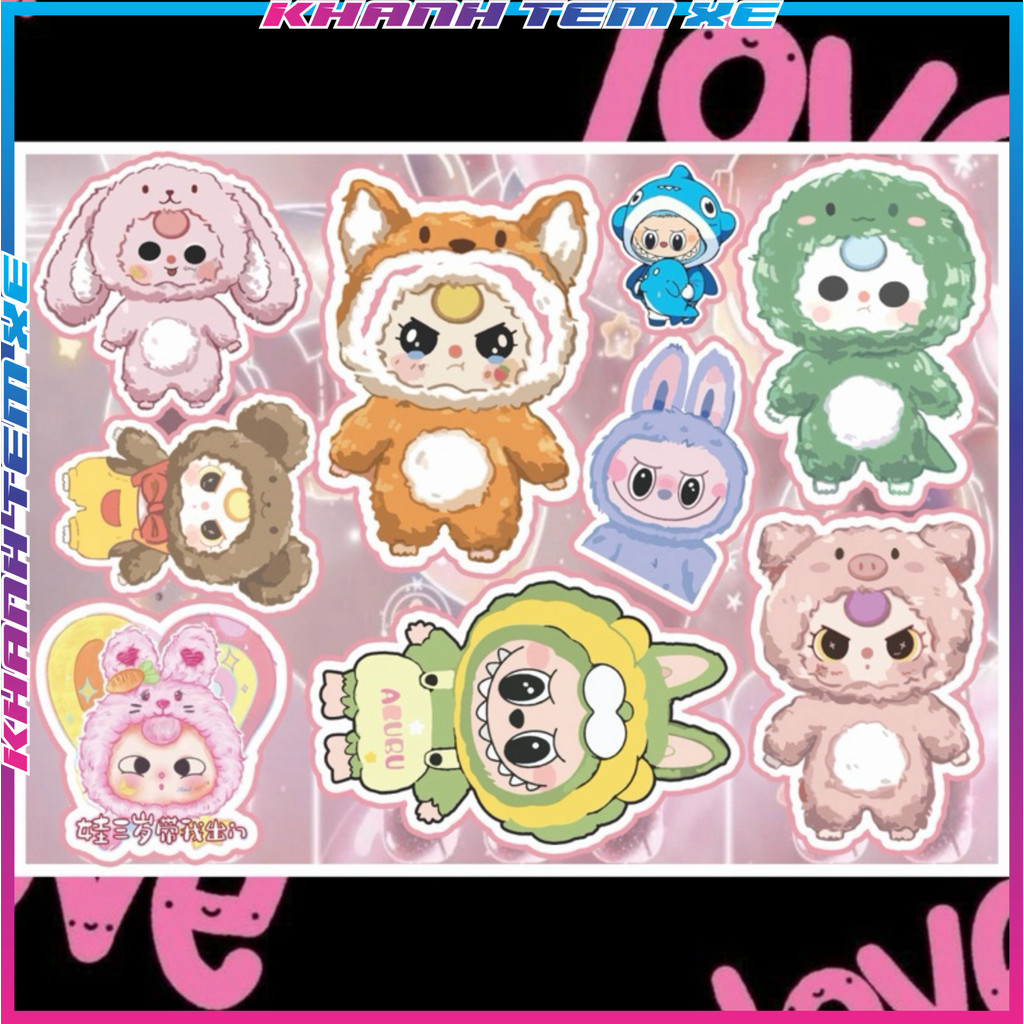 Tem Dán Sticker Nhãn dán tafu baby three labubu dán trang trí xe máy xe ...