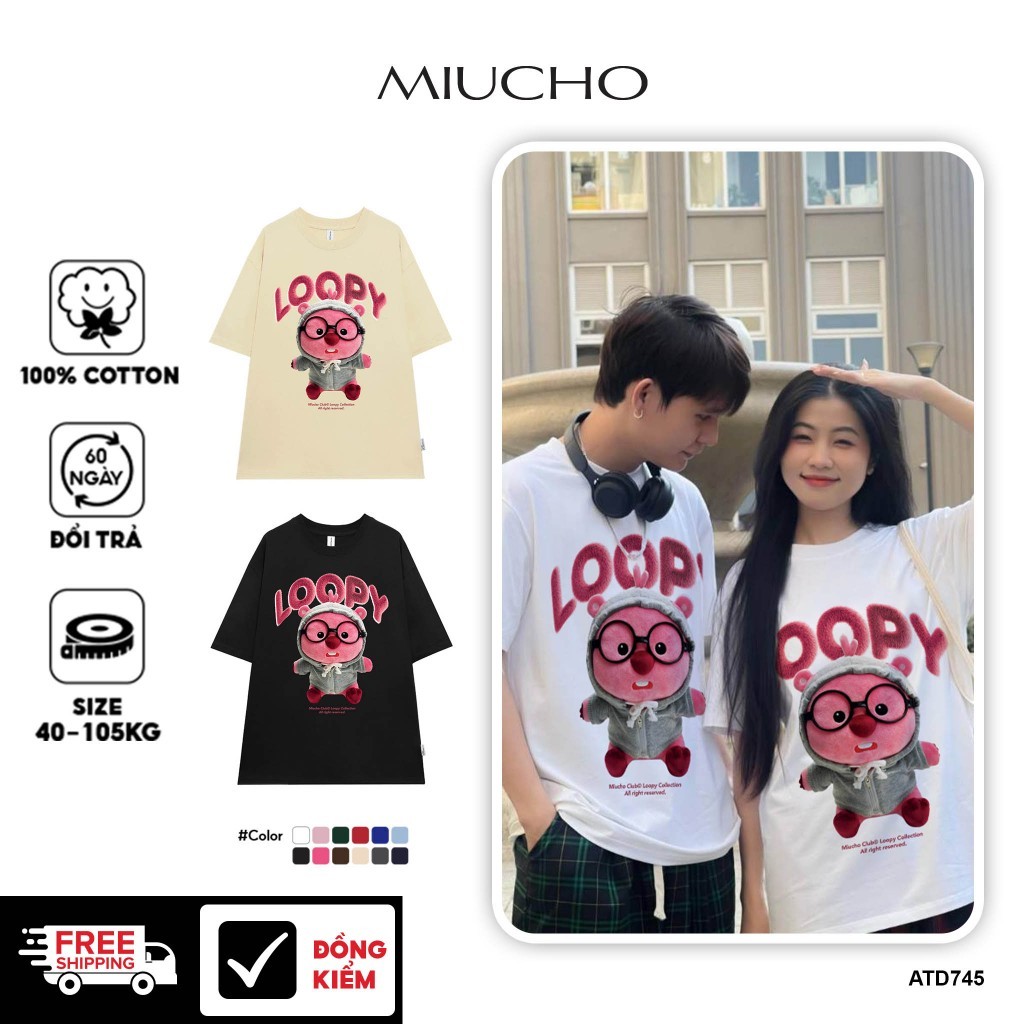Áo thun loopy couple cặp đôi local brand form rộng ATD745 Miucho cotton ...
