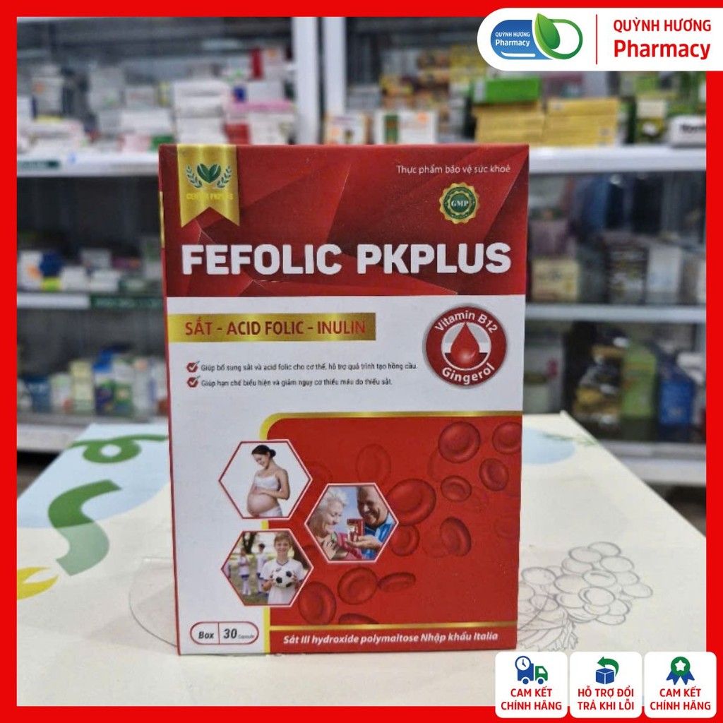 [ HỘP 30 VIÊN ] Viên uống FEFOLIC PKPLUS bổ sung vitamin khoáng chất ...