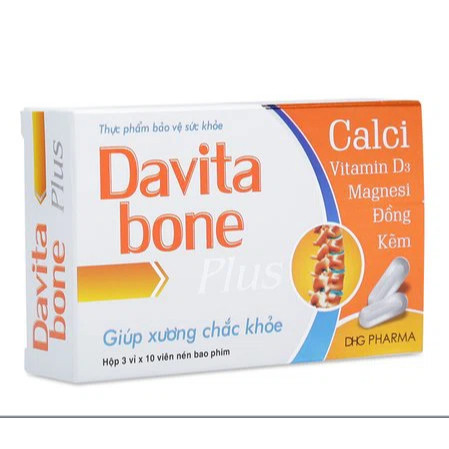 Viên uống Davita Bone Plus bổ sung calci và vitamin D (Hộp 3 vỉ x 10 ...