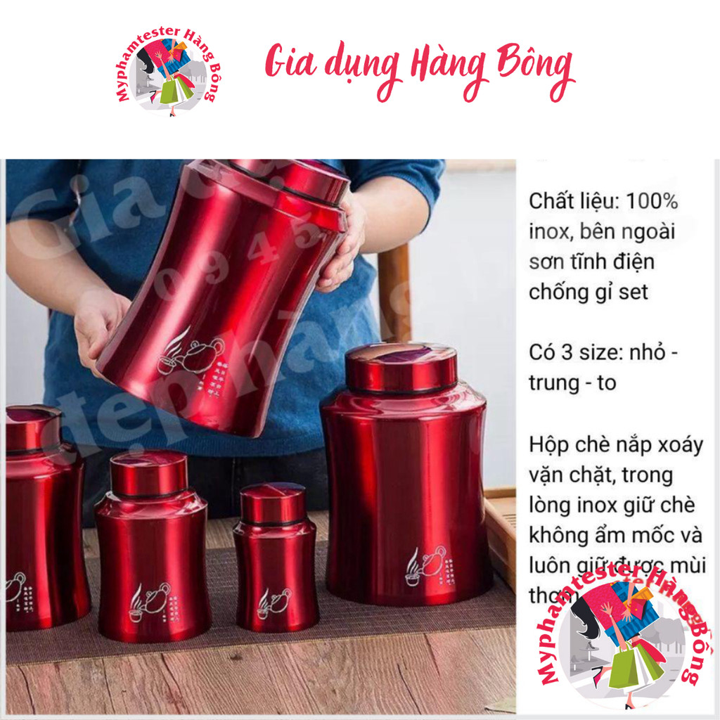 Hộp đựng chè eo 100% inox 304 cao cấp, chống ẩm mốc và giữ hương vị chè ...