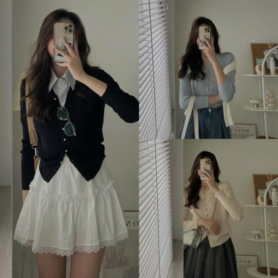 Áo len cardigan dệt kim cúc đồng tay dài nhiều màu AO55 | Shopee Việt Nam