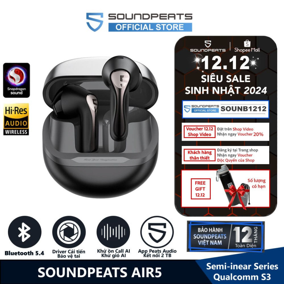 Tai Nghe True Wireless SoundPEATS Air5 Aptx Adaptive Lossless Bluetooth ...