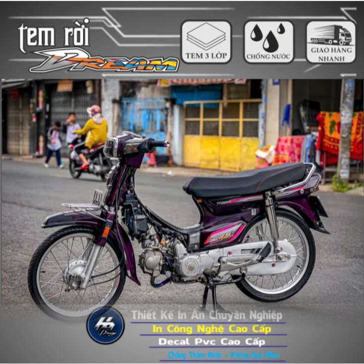Tem xe dream màu hồng chất,tem dream độ kiểng in decal 3 lớp chống bay ...