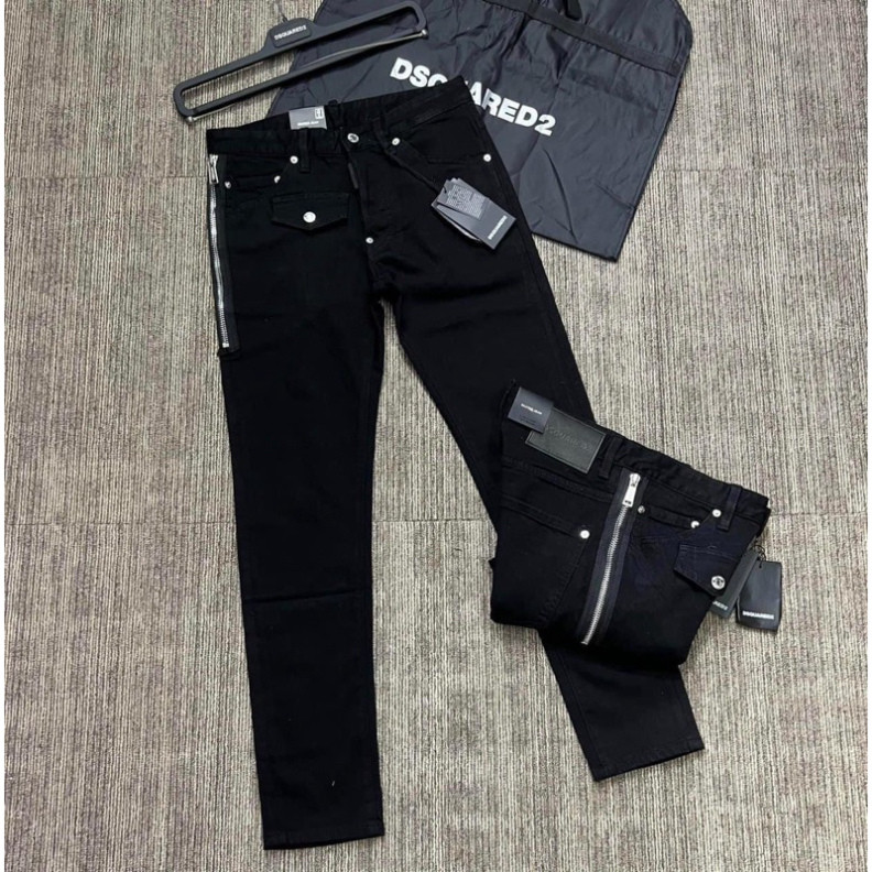 (HÓT)Quần jean bò nam đen trơn DSQ2 phối khoá zip lưng dáng slimfit chất denim dày dặn bền đẹp ...