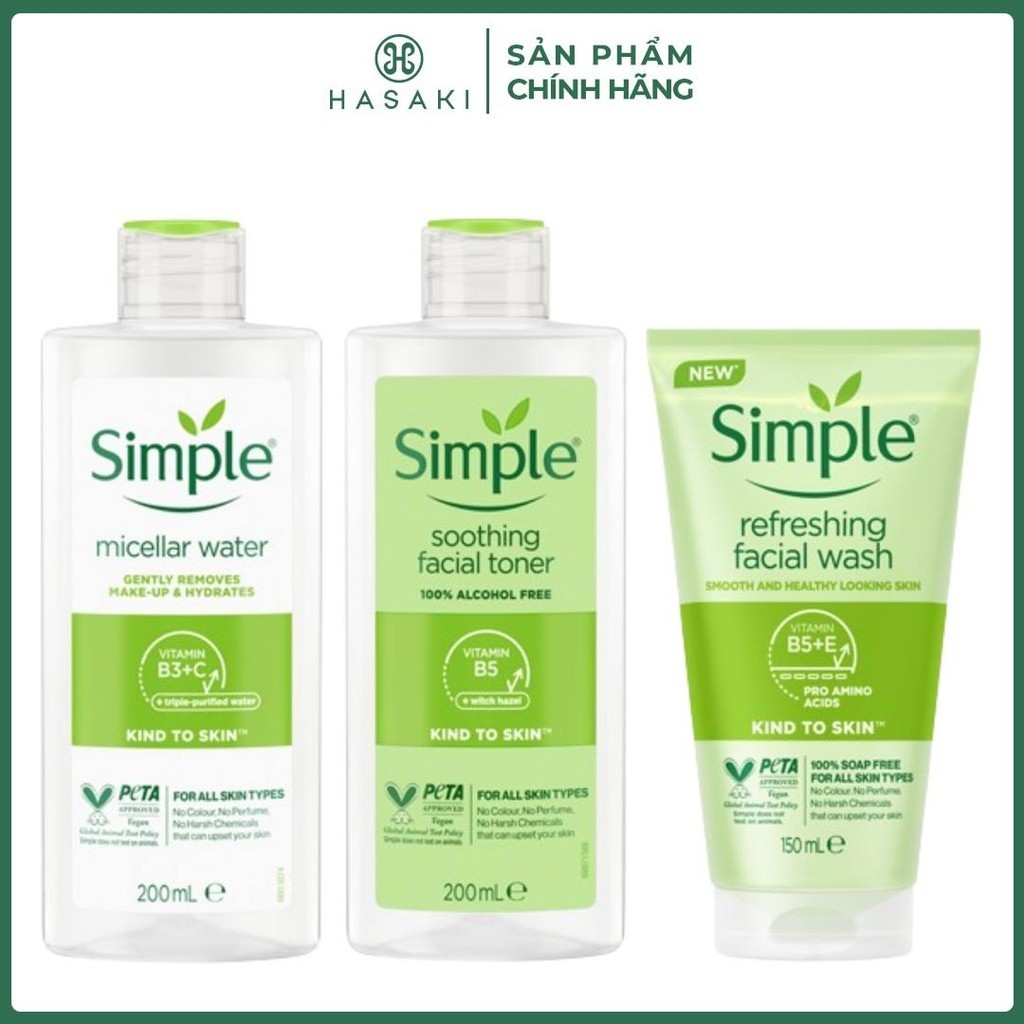[UNILEVER] Combo Simple Tẩy trang 200ml + Sữa rửa mặt 150ml + Nước cân ...