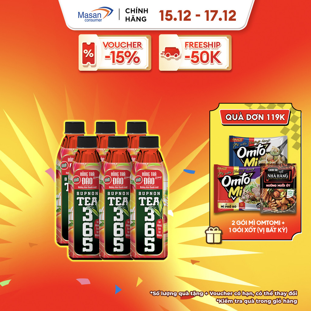 Hồng Trà BUPNON TEA365 Hương Đào - Lốc 6 Chai x 500ML | Shopee Việt Nam