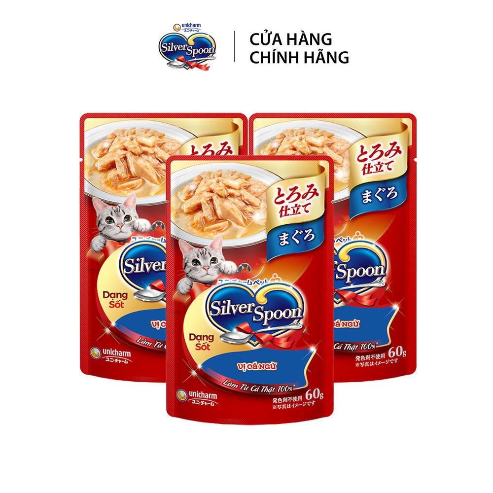 Combo 3 Thức ăn ướt cho mèo SILVER SPOON - dạng sốt 60g | Shopee Việt Nam