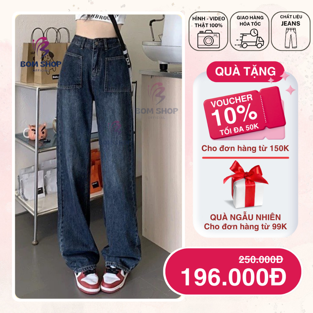Quần Jean Nữ Ống Suông Rộng Thời Trang, Quần Bò Rin Ống Rộng Lưng Cao ...