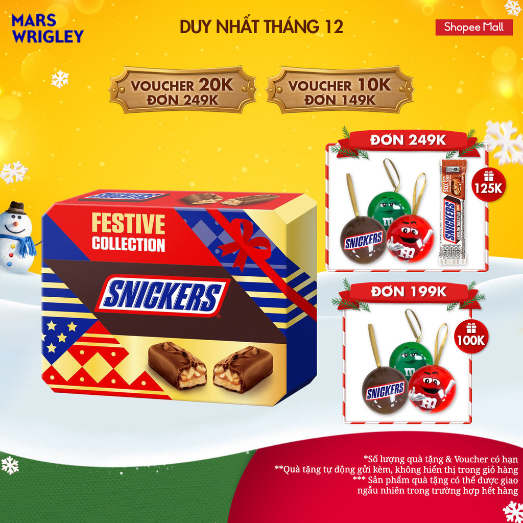 [DUY NHẤT 15.12 - Quà tặng Giáng sinh - Voucher 30K] Hộp Snickers 153g (51g x 3) | Shopee Việt Nam