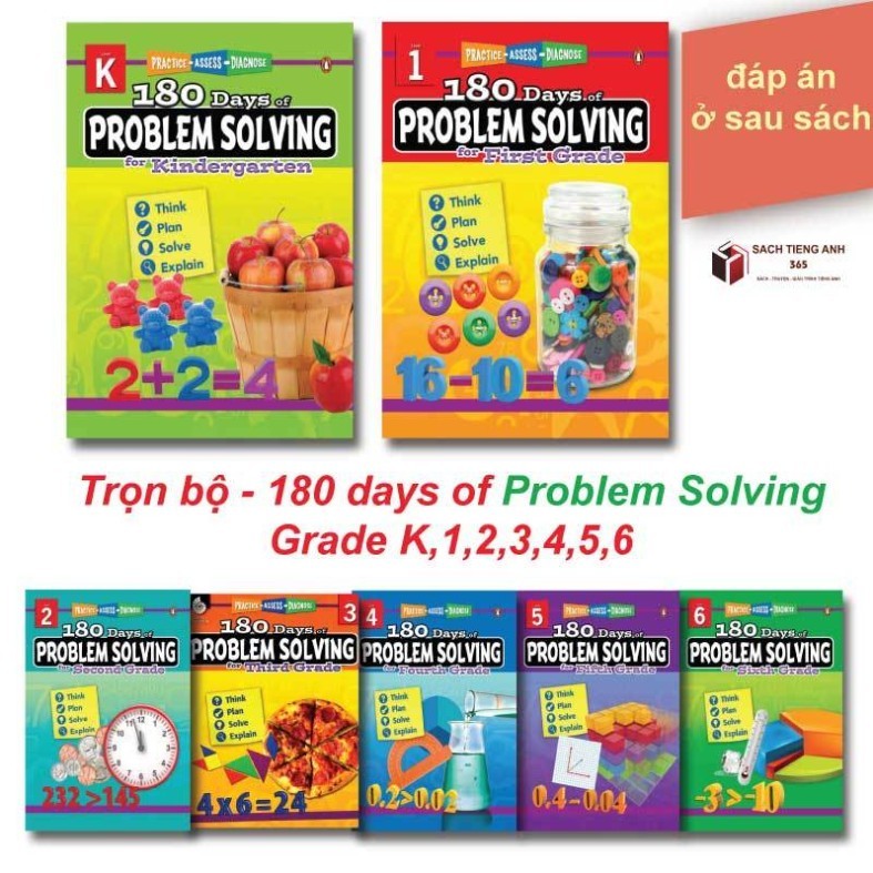 Sách - 180 Days of Problem Solving - Grade K,1,2,3,4,5,6 bản in khổ A4 ...