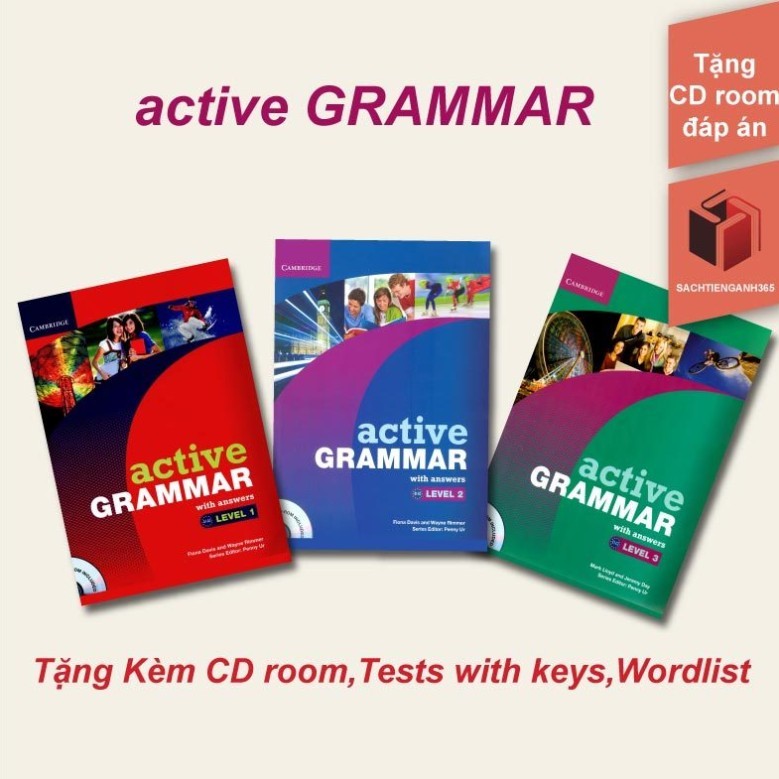 Sách - Active Grammar level 1,2,3 bản in khổ A4 tặng CD room, Key ...