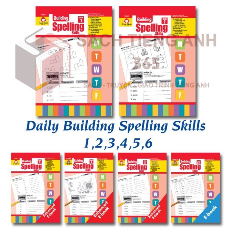 Sách Building Spelling Skills Grade 1,2,3,4,5,6 - bản in khổ A4 ...