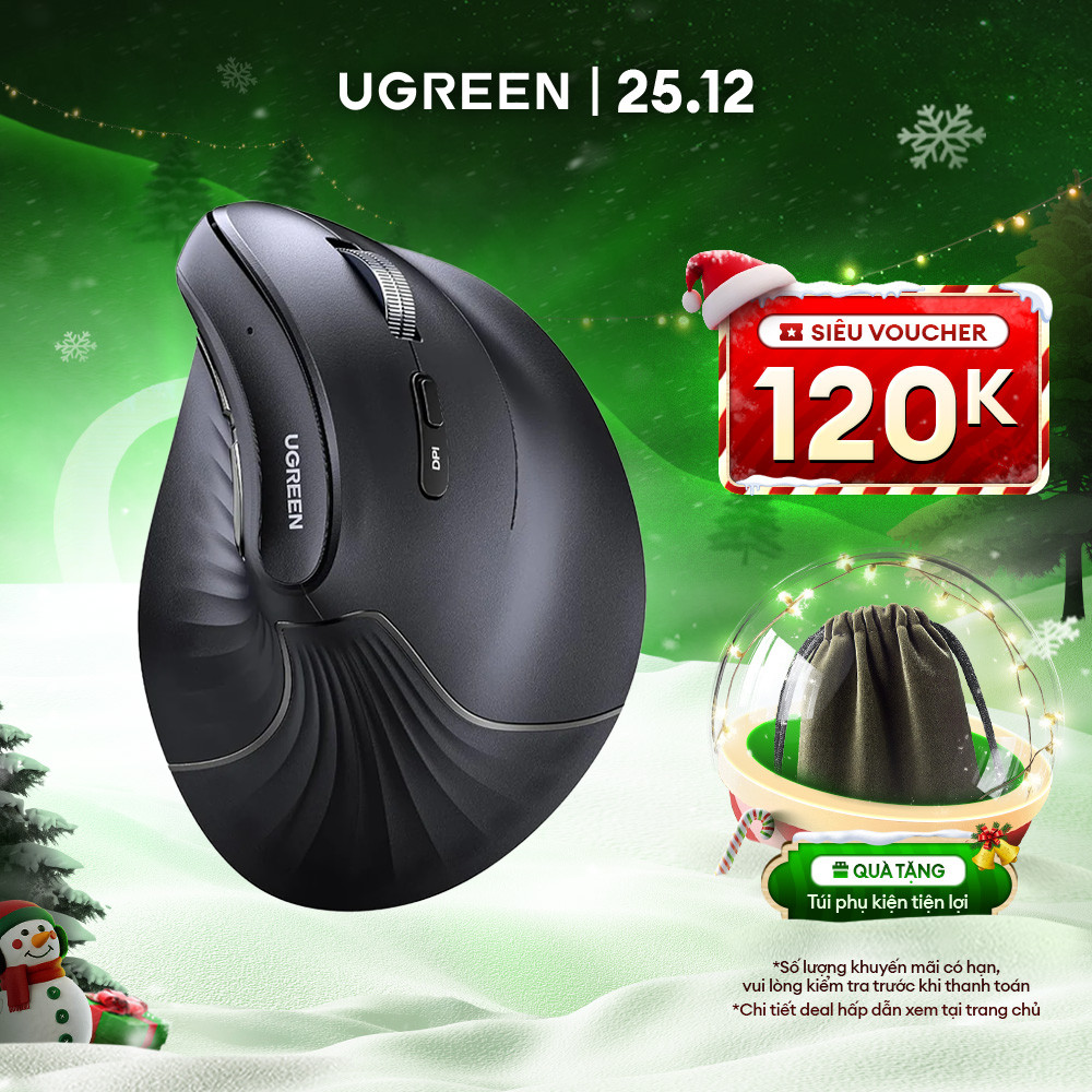 Chuột dọc không dây Ugreen MU008 | 4 mức độ DPI | Thiết kế góc dọc 57 ...