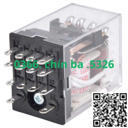 Rơ le trung gian MY4N-J, relay kiếng 14 chân dẹp nhỏ có đèn điện áp 12VDC, 24VDC, 220VAC dùng ...