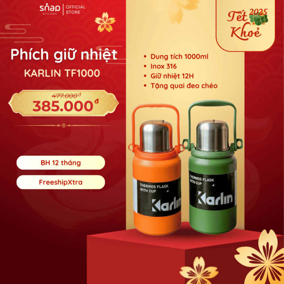 Bình Giữ Nhiệt, Phích Giữ Nhiệt KARLIN 1L, Inox 316 Cao Cấp, Giữ Nhiệt ...