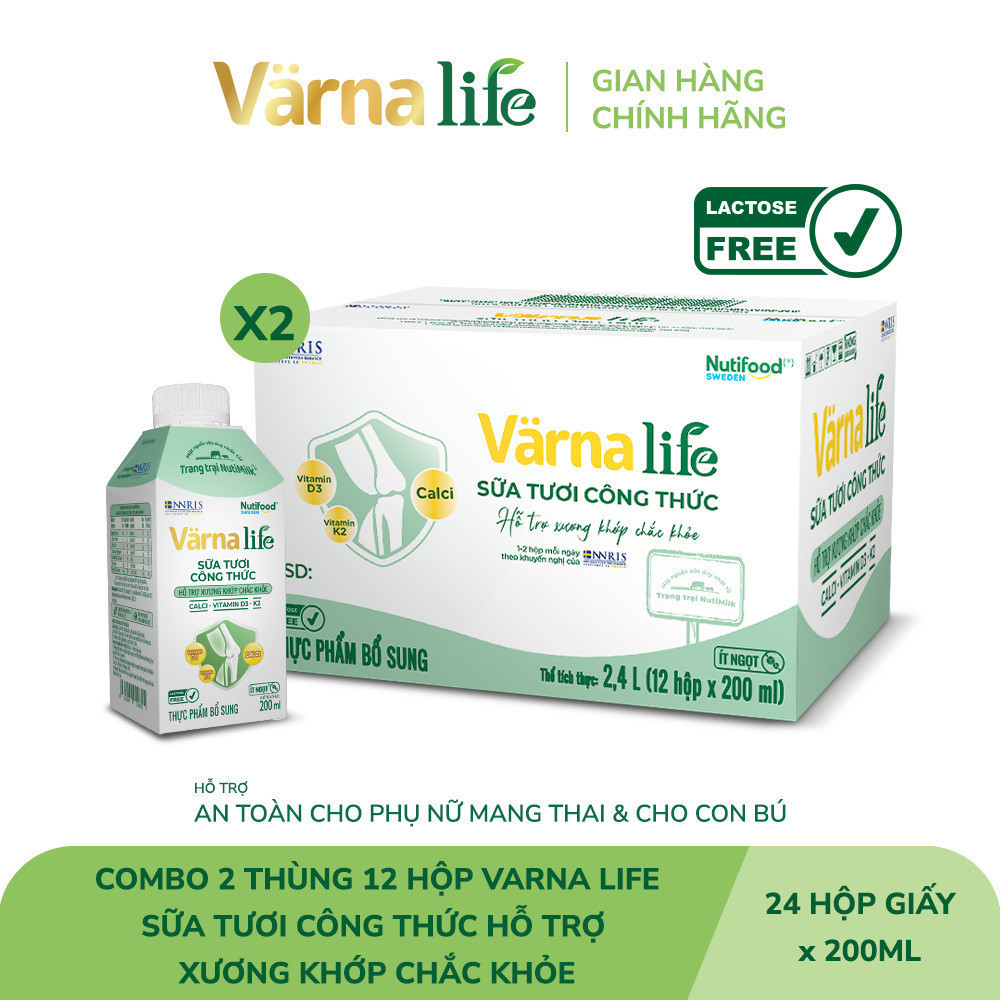 Combo 2 thùng 12 hộp Varna Life sữa tươi công thức hỗ trợ xương khớp ...
