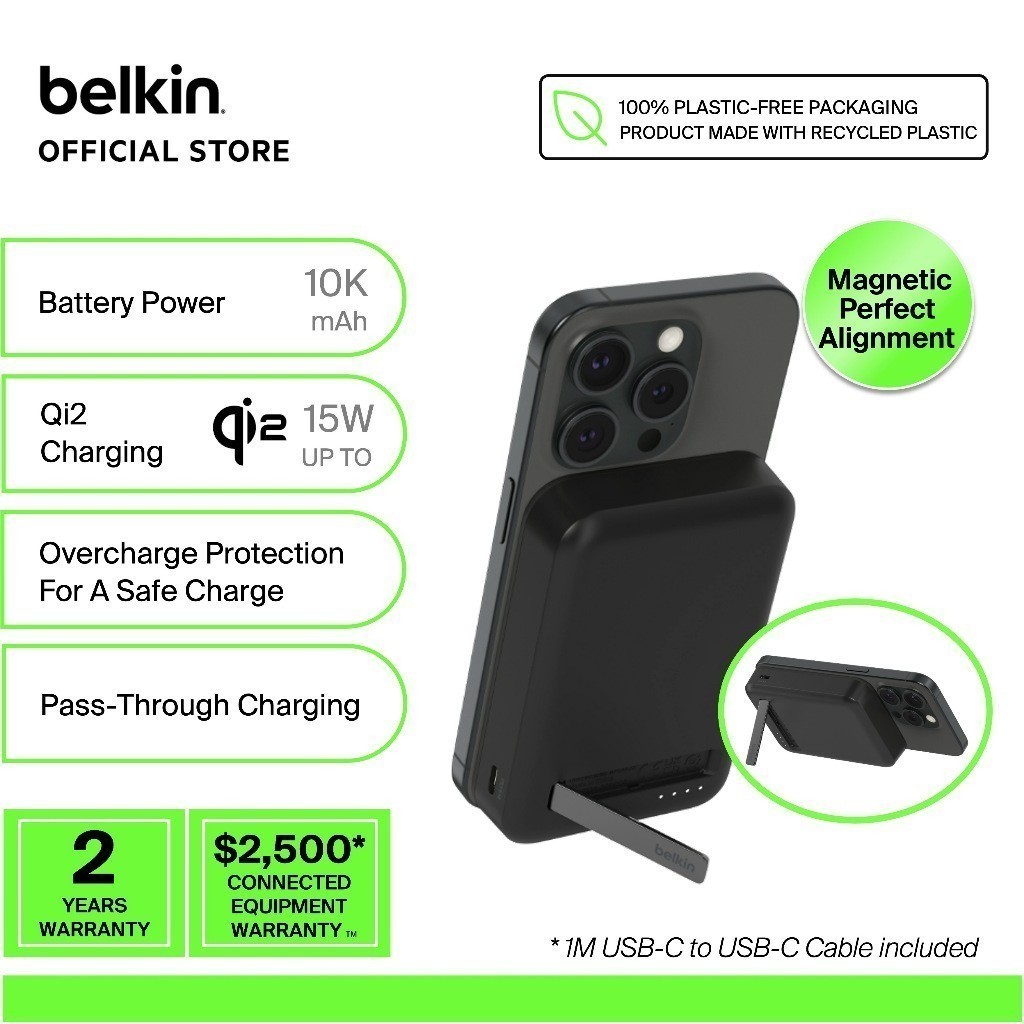 Pin sạc dự phòng không dây Qi2 Belkin BoostCharge Pro Magnetic dung lượng 5K/10K kèm cáp ...