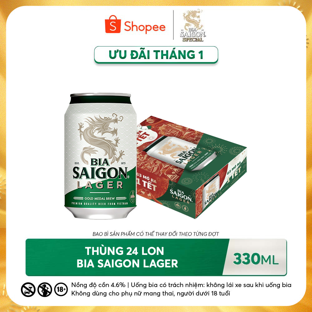 Thùng 24 lon bia Saigon Lager - 330ml/lon | Shopee Việt Nam