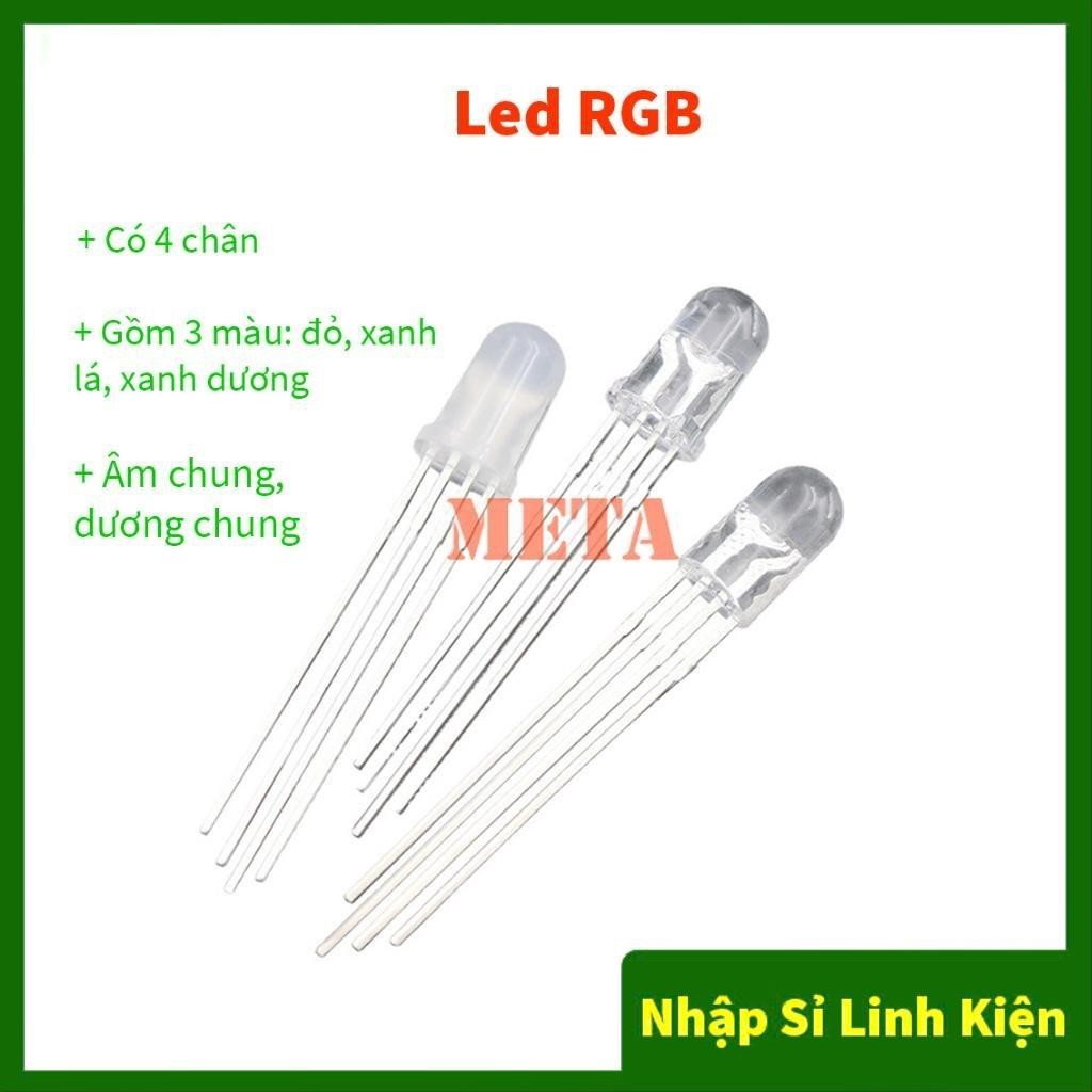 Led RGB Siêu Sáng 4 chân 3 màu đỏ, xanh lá, xanh dương 5mm âm chung ...