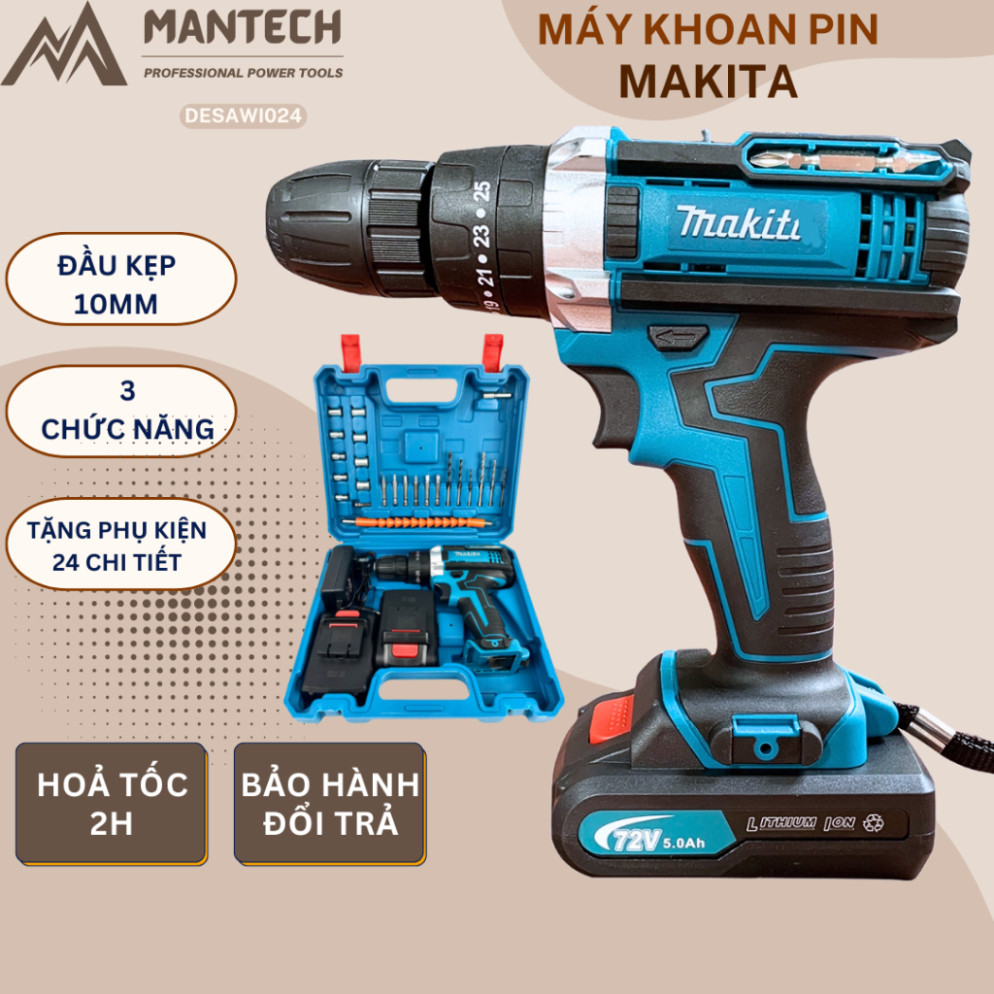 HÀNG RẺ! Máy Khoan Bắn Vít PIN DESAWI/ MAKITA 72v 3 Chức Năng Có Búa HÀNG RẺ Kèm Phụ Kiện 24 Món ...