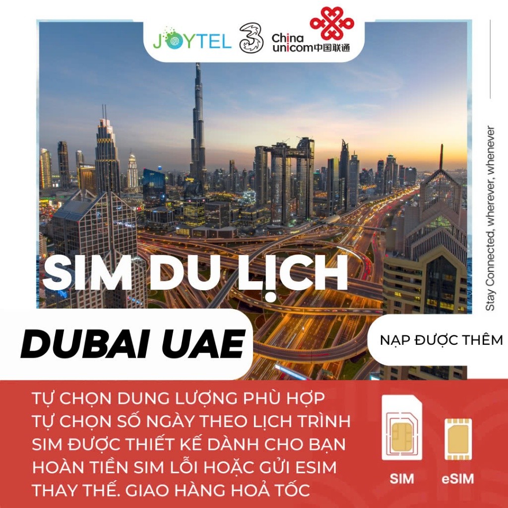 [GIẢM 20% CHO SIM THỨ 2] Sim du lịch Dubai UAE tốc độ cao dùng mạng ...
