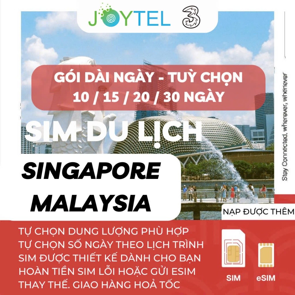 [GIẢM 20% CHO SIM THỨ 2] Sim du lịch Singapore Malaysia Indonesia tốc độ cao dùng mạng Joytel ...