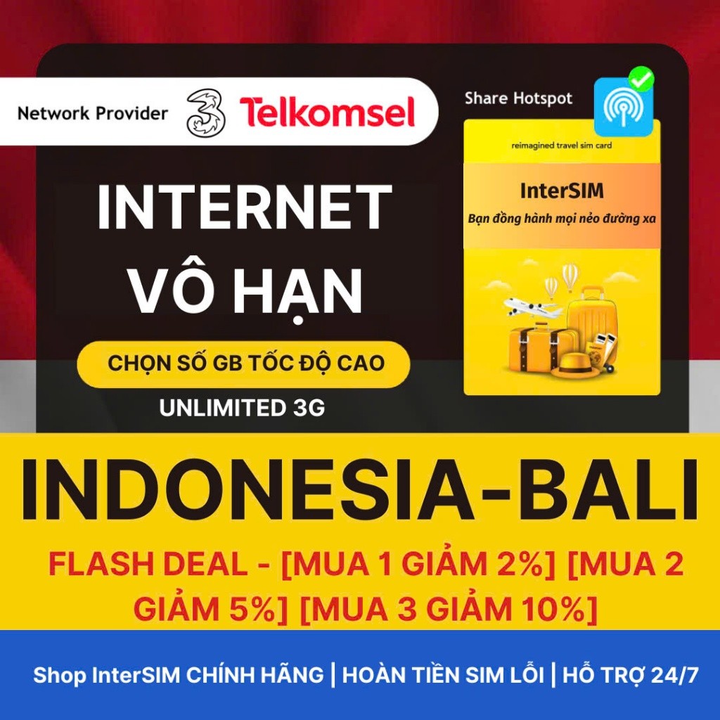【Sim du lịch Indonesia - Bali】【Nhà mạng TELKOMSEL】【Internet tốc độ cao 4G / 5G】Sim Du Lịch ...