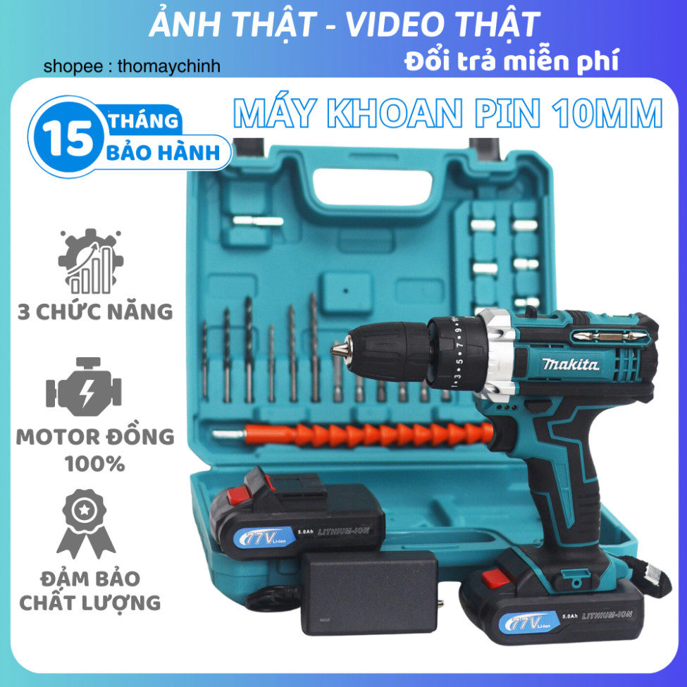Khoan Makita 77V 3 Chức Năng có chức năng búa - Máy Khoan pin Makita lõi đồng 100% bảo hành 15 ...