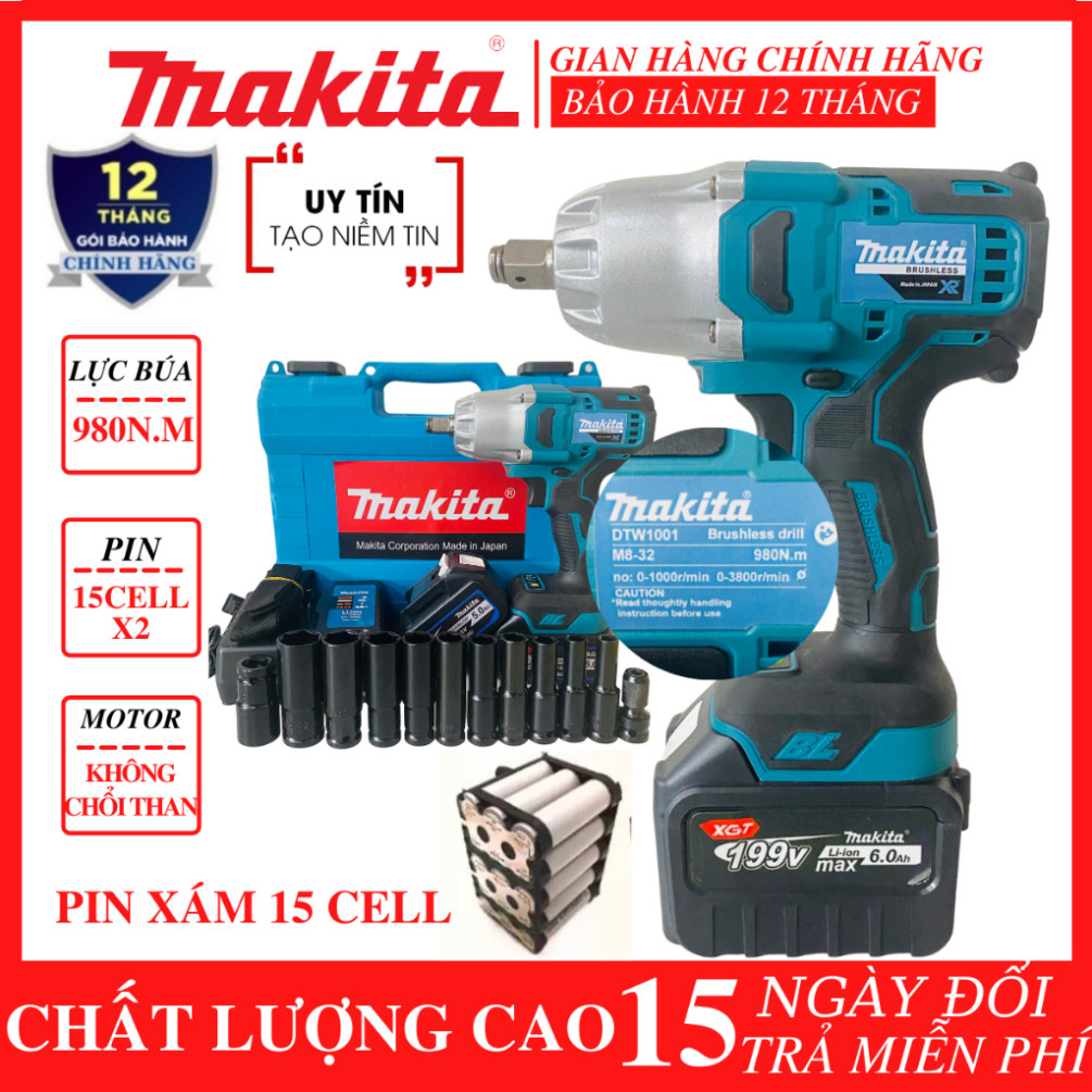 Máy Siết bulong ô tô Makita lực siết 980 N.m - Máy bắn bulong lực siết Lớn mở ốc 40 đơn giản ...