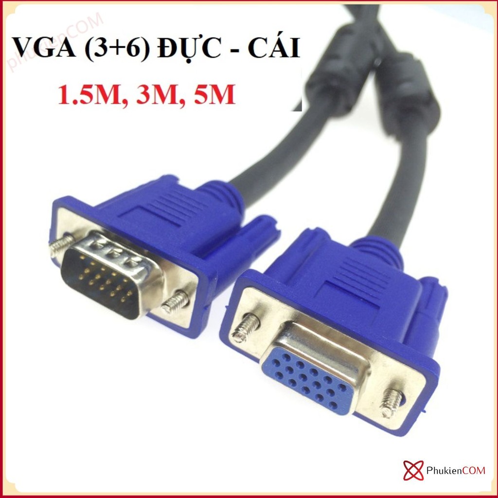 Cáp nối dài VGA 15Pin Đực - Cái, dài 1.5m, 3m cho máy tính công nghiêp, PC, Laptop, Card màn ...