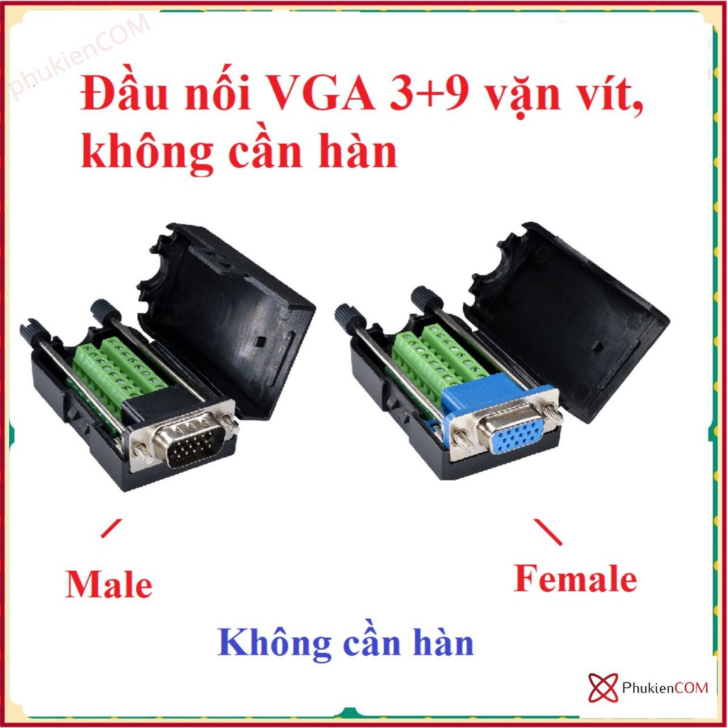 (HD-LINK 3+9) Đầu nối DSUB DB15 VGA 15 chân Đực, Cái vặn vít, không cần hàn cho máy tính, PLC ...